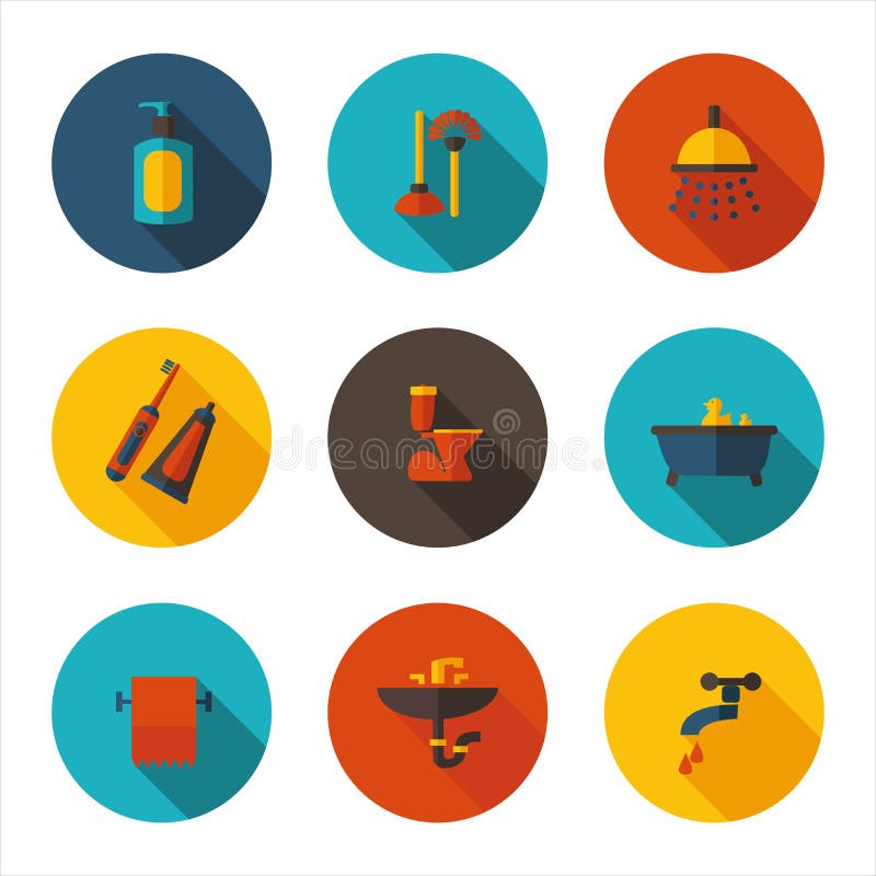 Flat Icons Bathroom in Vector Format Stock Vector - Illustration of ...