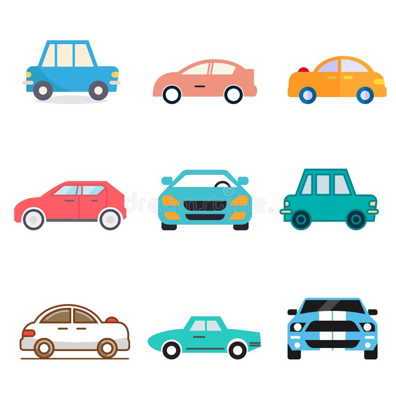 Flat Icons for Car Side View and Car Front Stock Vector - Illustration ...