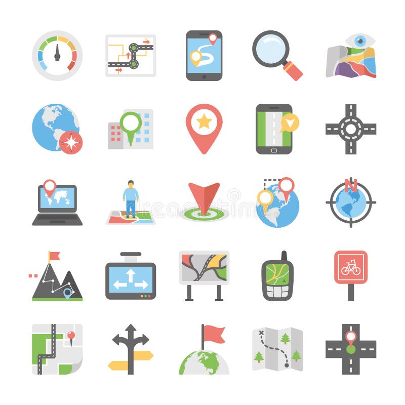 Flat Icons Collection of Maps and Navigation Stock Illustration ...