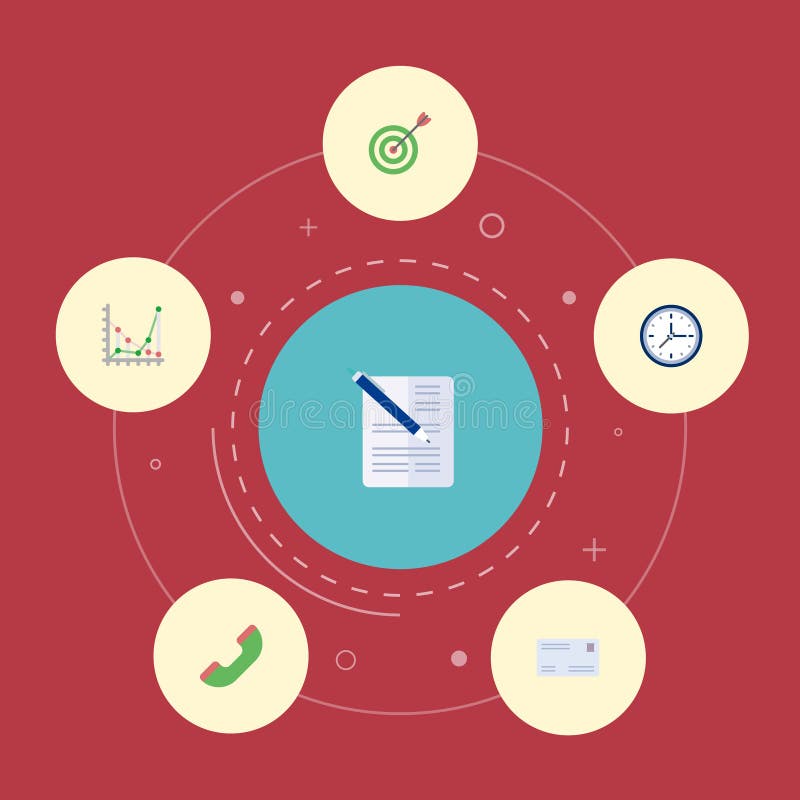 Flat Icons Contract, Clock, Goal and Other Vector Elements. Set of ...