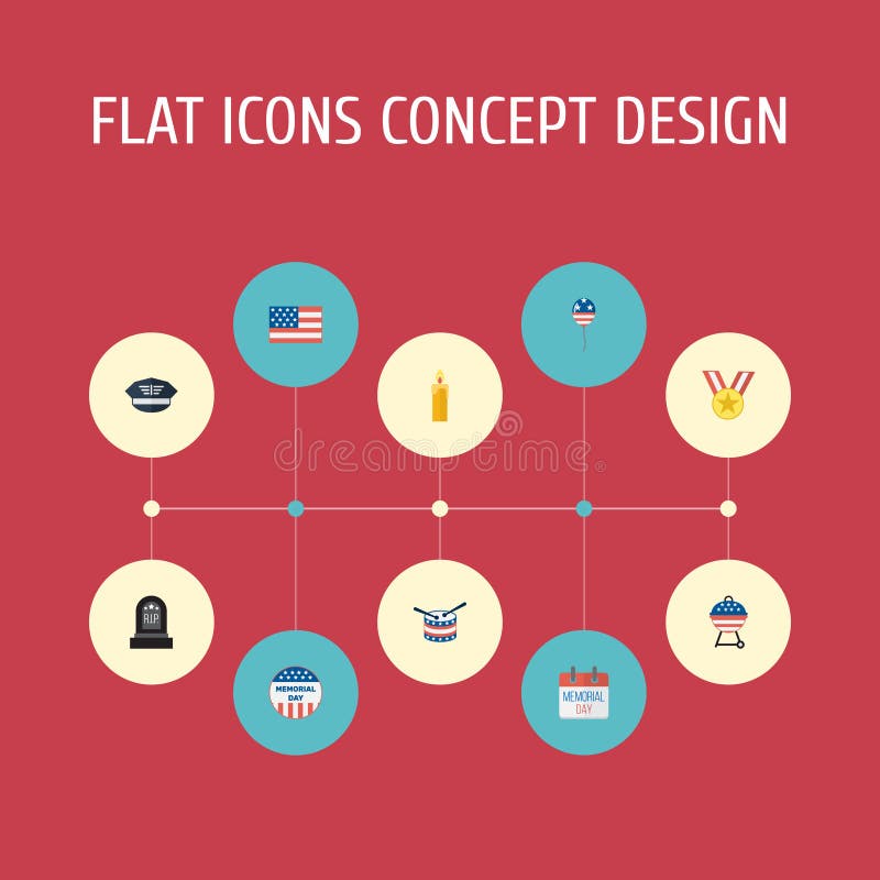 Flat Icons Decoration, Hat, Fire Wax and Other Vector Elements. Stock ...