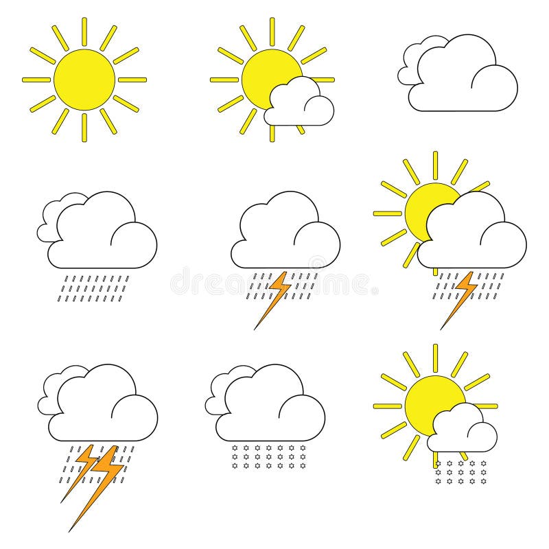 Flat Icons in Different Colors Weather. Raster Stock Illustration ...