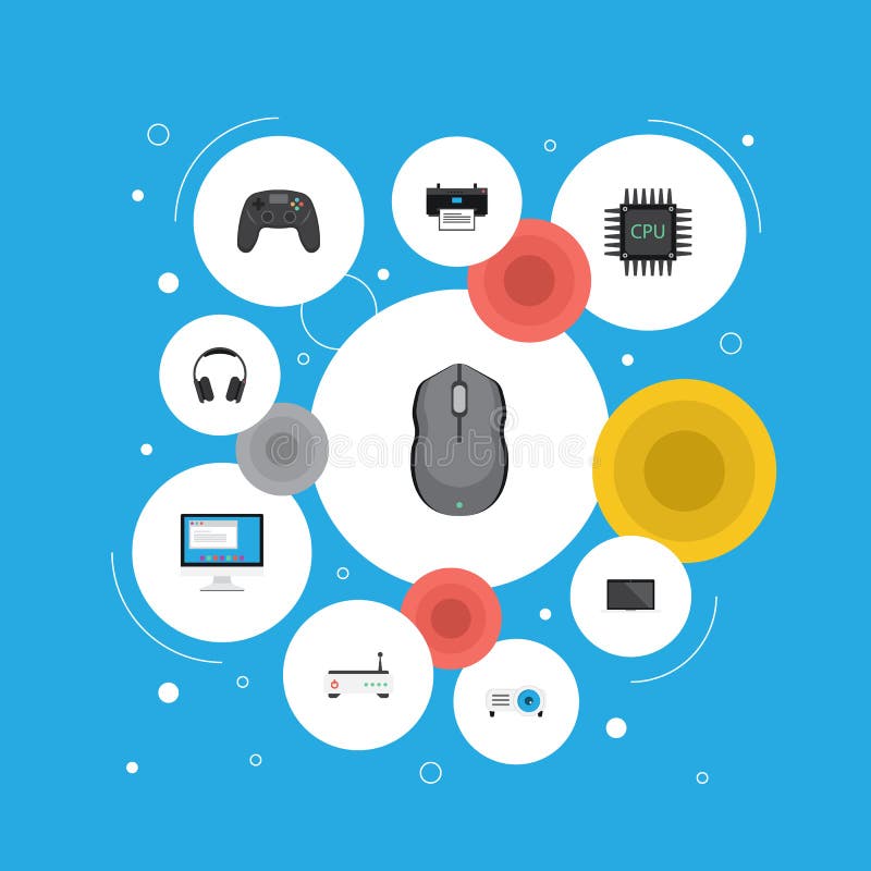 Flat Icons Display, Computer Mouse, Controller and Other Vector ...