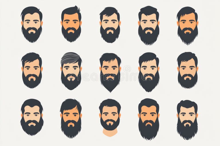 Flat Icons Display Various Beard Styles on a Light Neutral Background ...