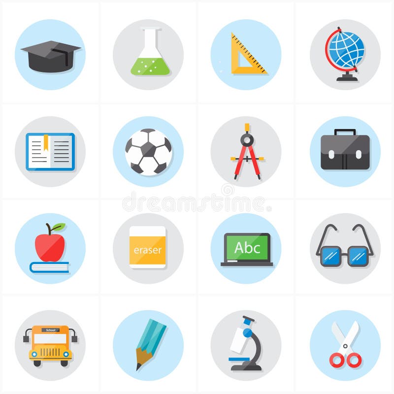 Flat Icons for Education Icons and School Icons Vector Illustration ...