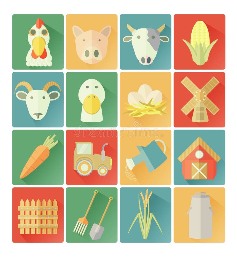 Flat icons farm set stock vector. Illustration of carrot - 37770613