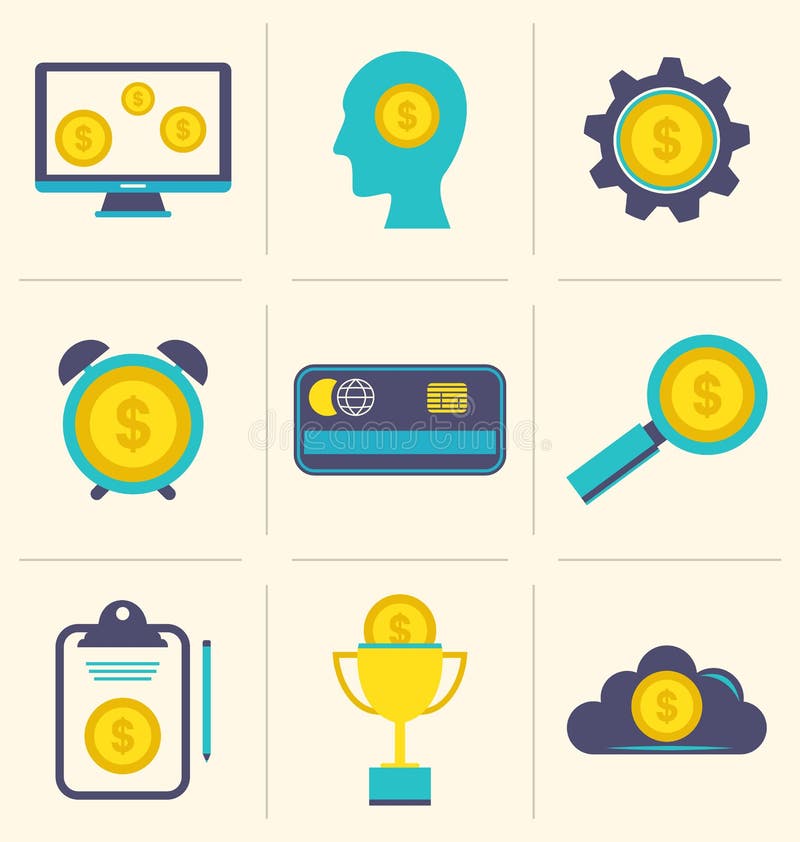 Flat Icons of Financial and Business Items Stock Vector - Illustration ...
