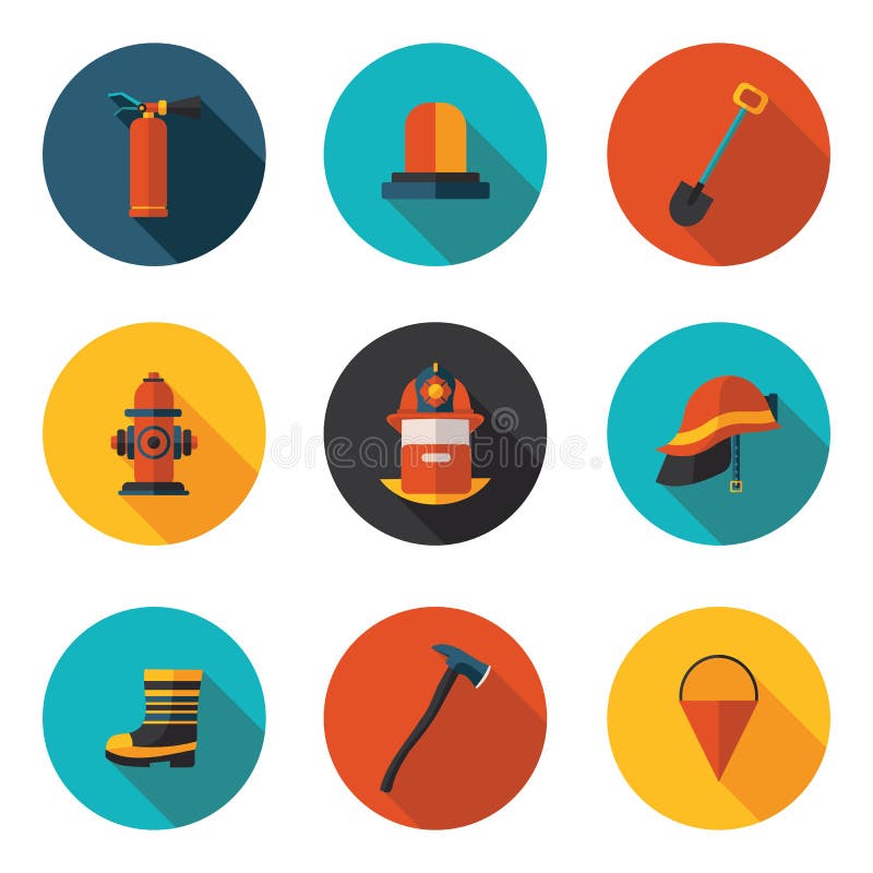 Flat icons of firefighter stock vector. Illustration of blinker - 65310416