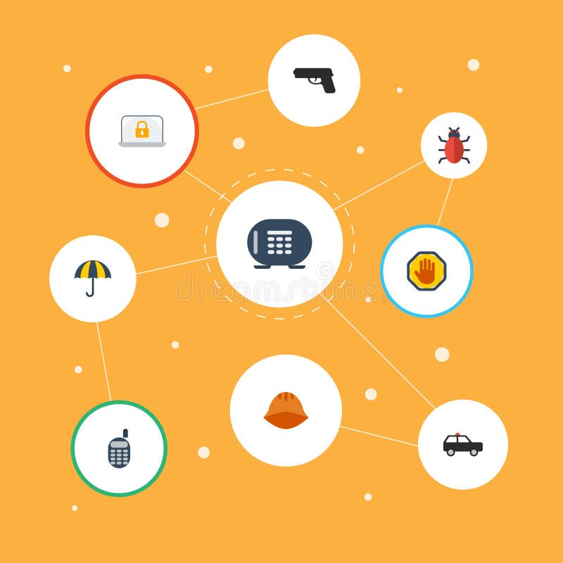 Flat Icons Hardhat, Gun, Safe and Other Vector Elements. Set of Safety ...