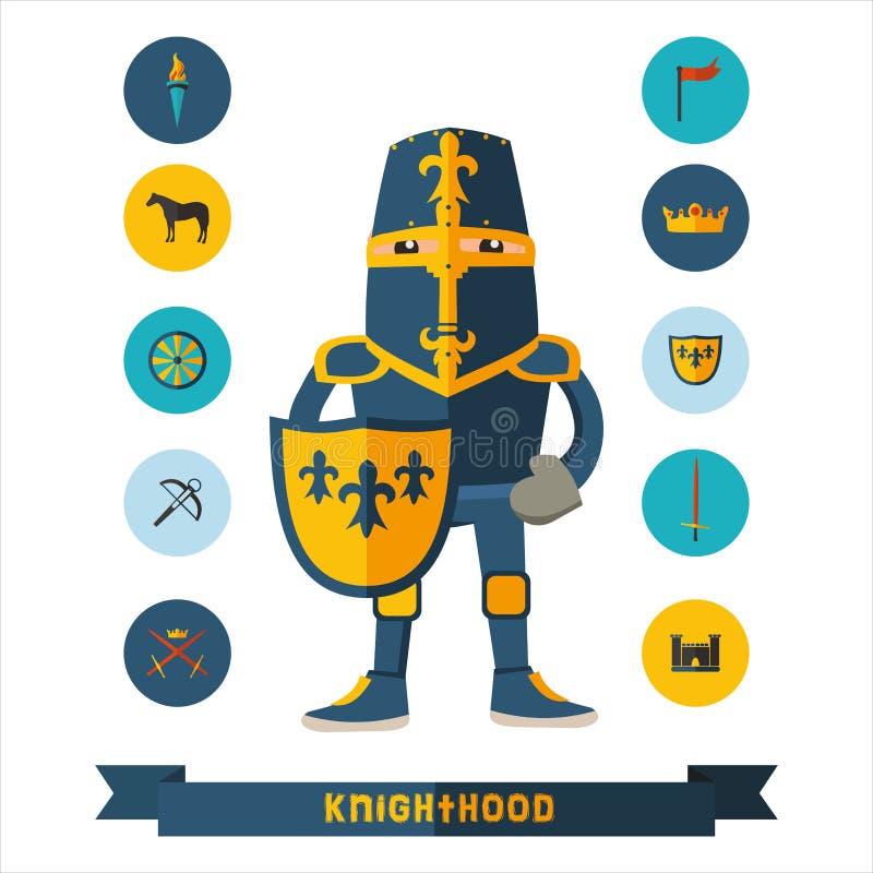 Flat icons with knight stock vector. Illustration of fortress - 63963930