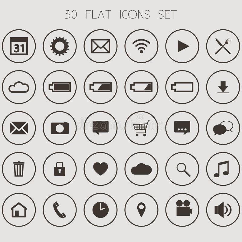 30 Flat Icons on Light Background - Vector EPS10 Stock Vector ...