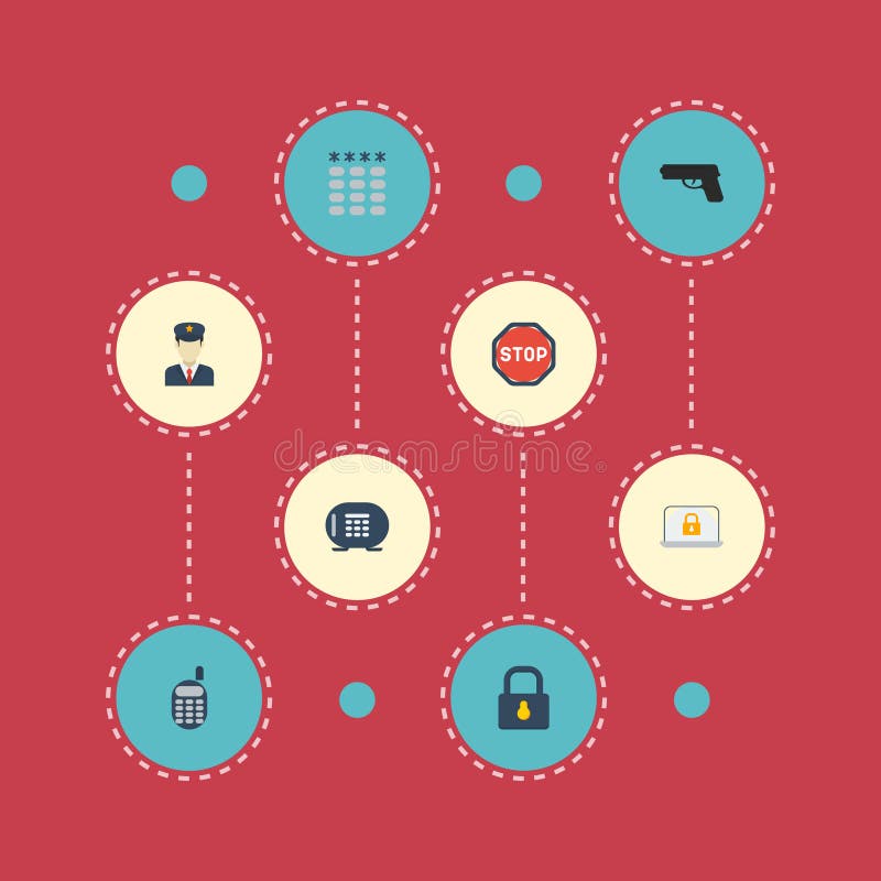 Flat Icons Lock, Road Sign, Keypad and Other Vector Elements. Set of ...