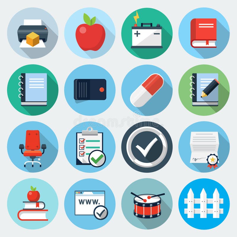 Flat Icons with Long Shadow, Set 12 Stock Vector - Illustration of mark ...