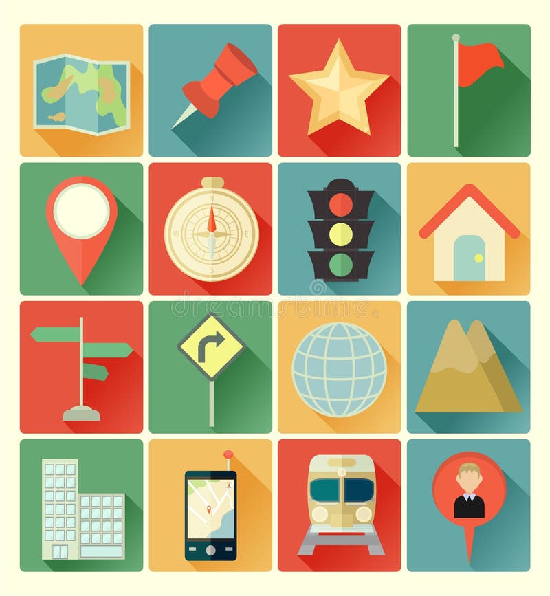 Flat icons map set stock vector. Illustration of information - 39163238