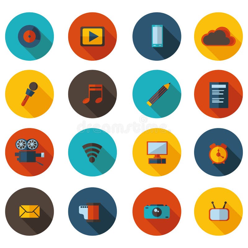 Flat Icons Media in Vector Format Stock Illustration - Illustration of ...