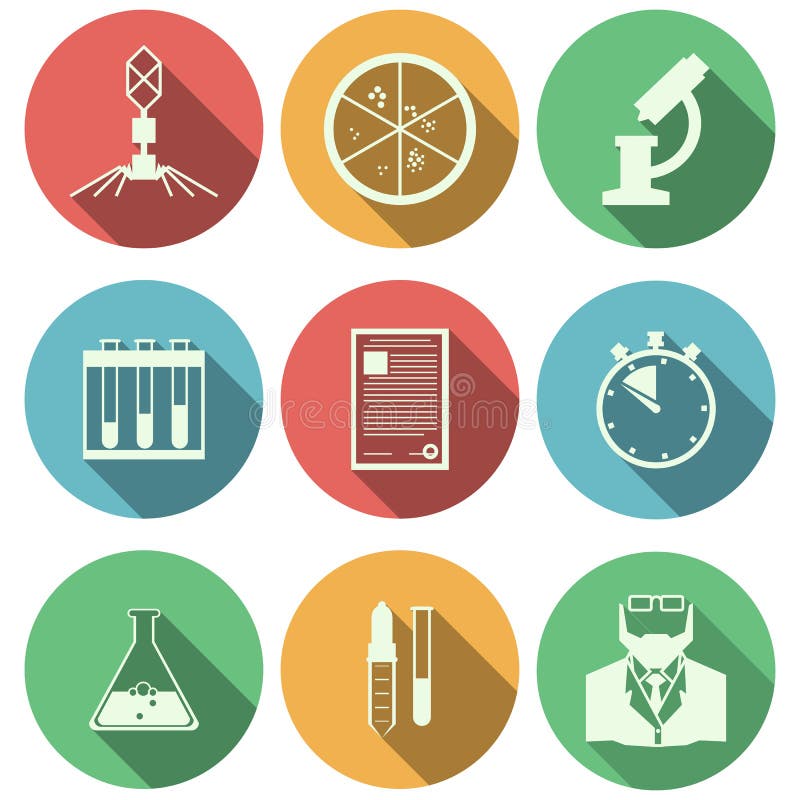 Flat Icons for Microbiology Stock Vector - Illustration of contagious ...