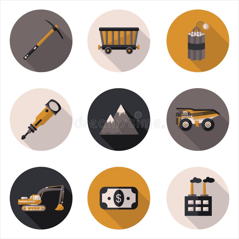 Icons with the Mining Industry Equipment Stock Vector - Illustration of ...