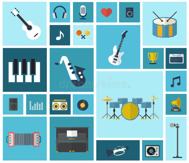 Flat icons music set stock vector. Illustration of entertainment - 45452013