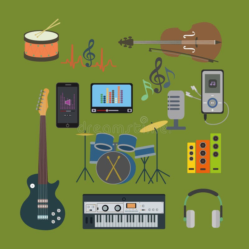 Flat icons music set stock vector. Illustration of acoustic - 52546143