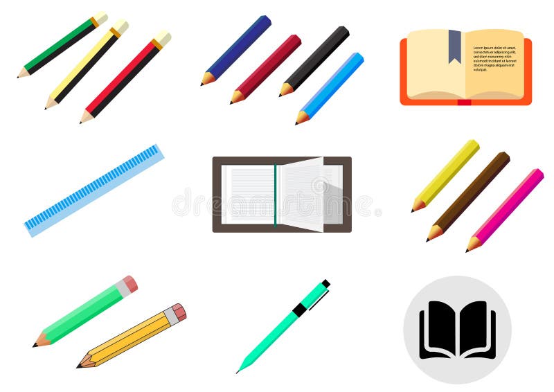 Flat Icons for Pencils,pen,book,ruler,vector Illustrations Stock Vector ...