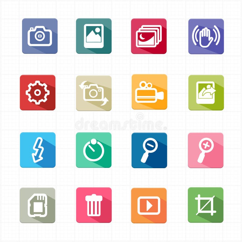 Flat Icons Photo Camera Function and White Background Stock Vector ...