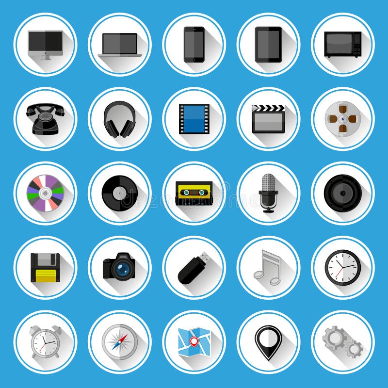 Flat Icons and Pictograms Set Stock Vector - Illustration of equipment ...