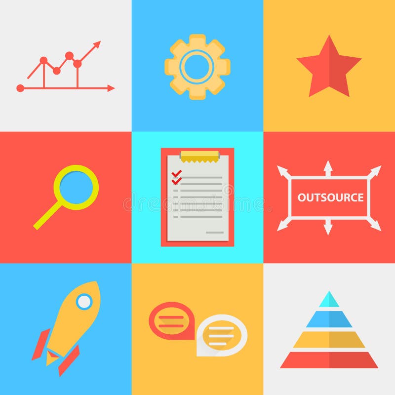 Flat Icons for Process of Outsourced Stock Vector - Illustration of ...