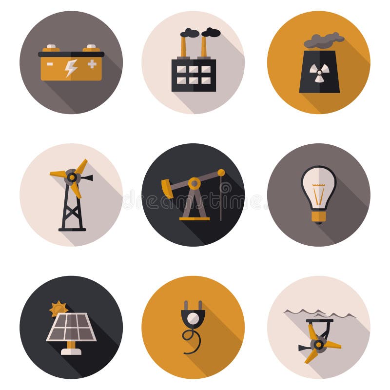 Flat Icons Production of Electricity Stock Illustration - Illustration ...