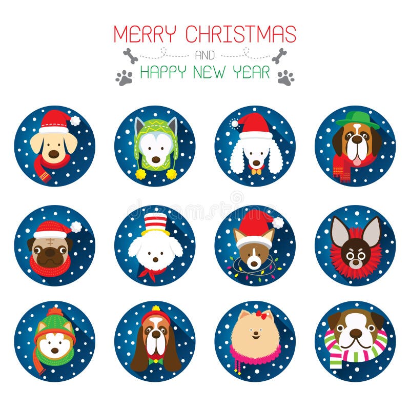 Flat Icons Set: : Christmas, Various Dog Breeds Stock Vector ...