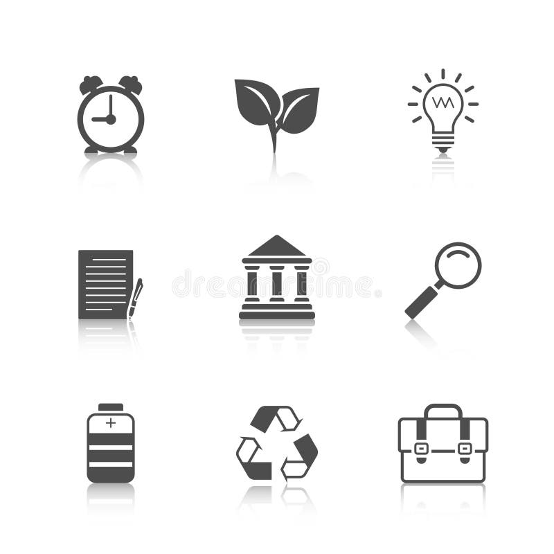 Flat Icons Set with Reflection Stock Vector - Illustration of note ...