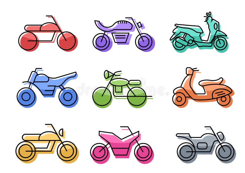 Flat Icons Set,transportation,Motorcycle,vector Illustrations Stock ...