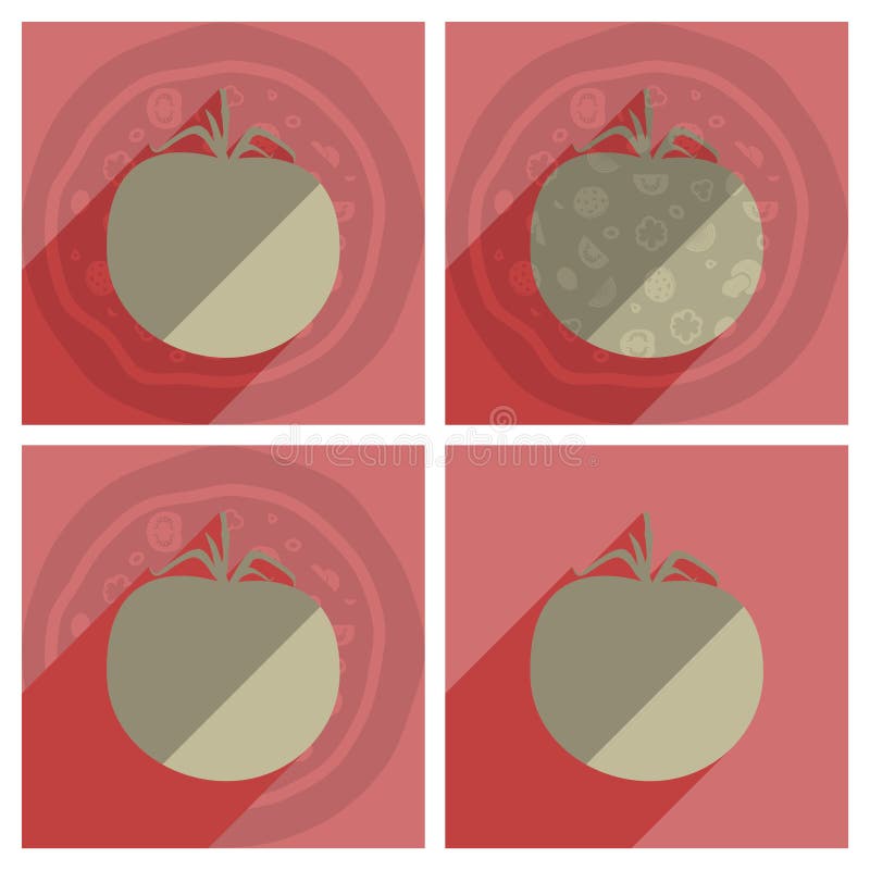 Flat Icons with Shadow of Tomato Stock Vector - Illustration of branch ...
