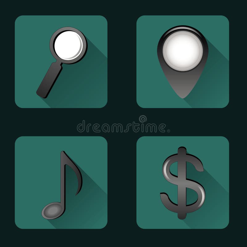 Flat icons with shadows stock vector. Illustration of magnifier - 53761250