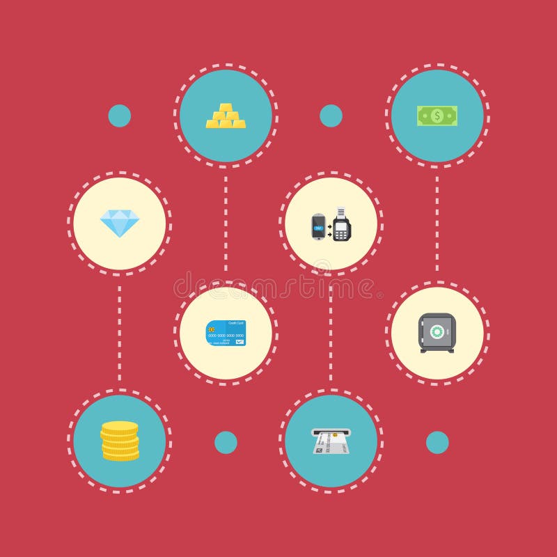 Flat Icons Small Change, Ingot, Teller Machine and Other Vector ...