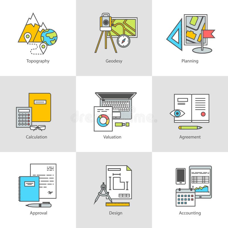Flat Icons, Surveying, Training, Construction and Engineering Stock ...