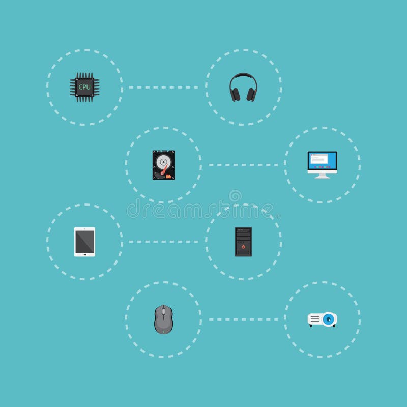 Flat Icons System Unit, Display, Palmtop and Other Vector Elements. Set ...