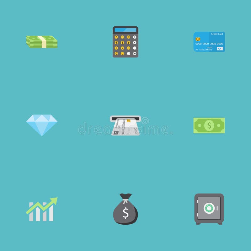 Flat Icons Teller Machine, Cash Stack, Money and Other Vector Elements ...