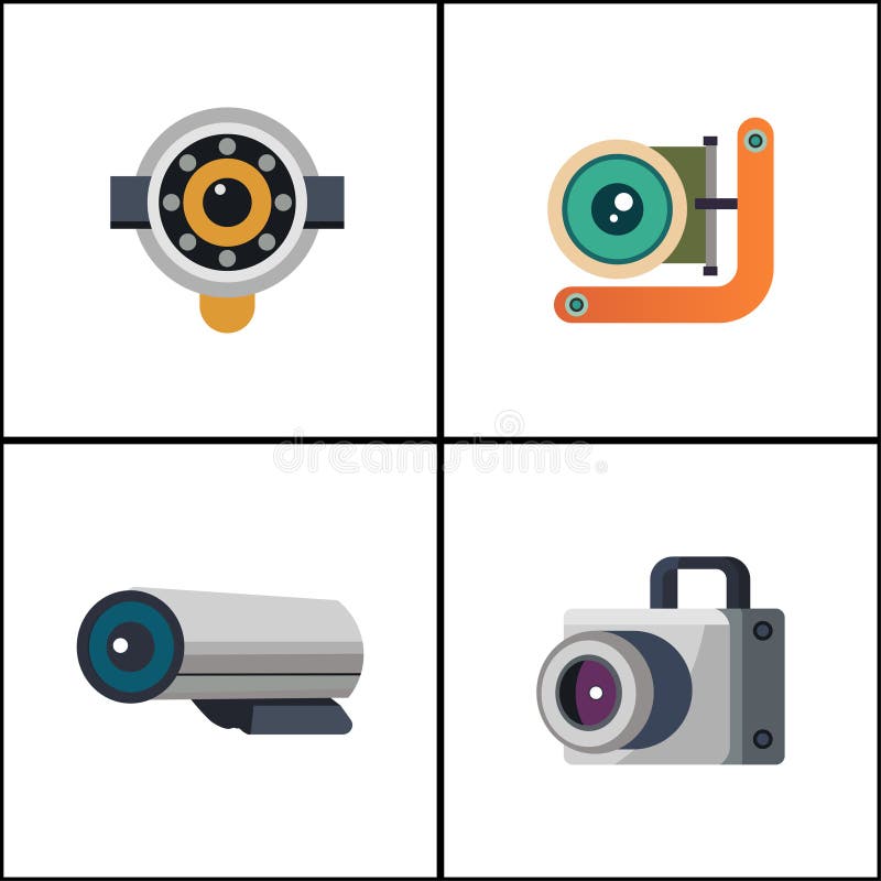 Flat Icons of Various Security and Surveillance Cameras Stock Illustration - Illustration of ...