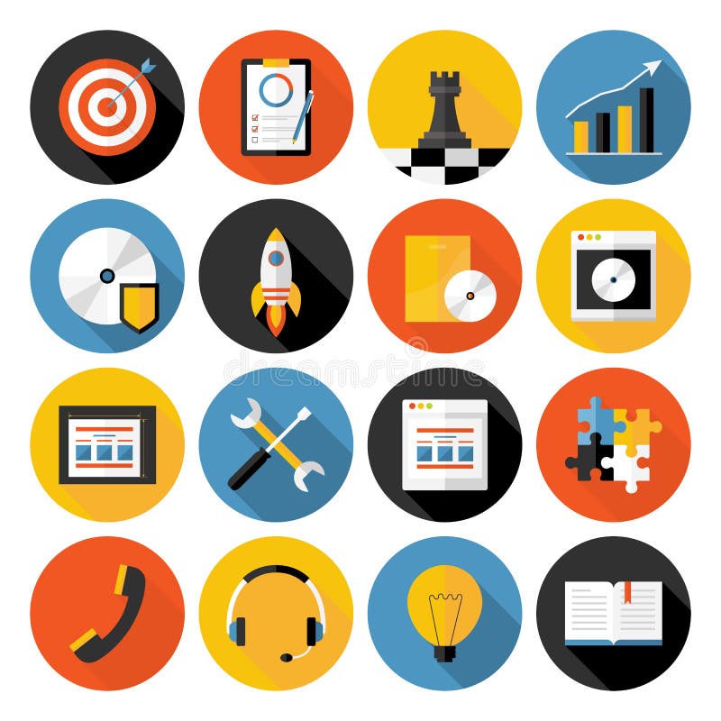 Flat Icons Vector Collection with Long Shadow of Web Design Objects ...