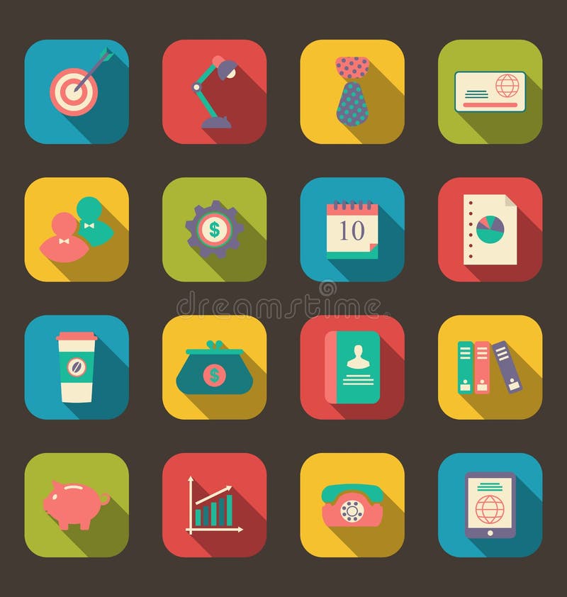 Flat Icons of Web Design Objects, Business and Office Items, Lon Stock ...