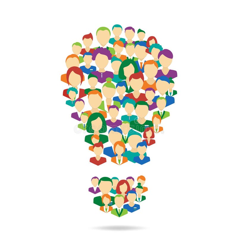 Flat Idea Lamp Symbolize Crowdsourcing Process Isolated on White Stock ...