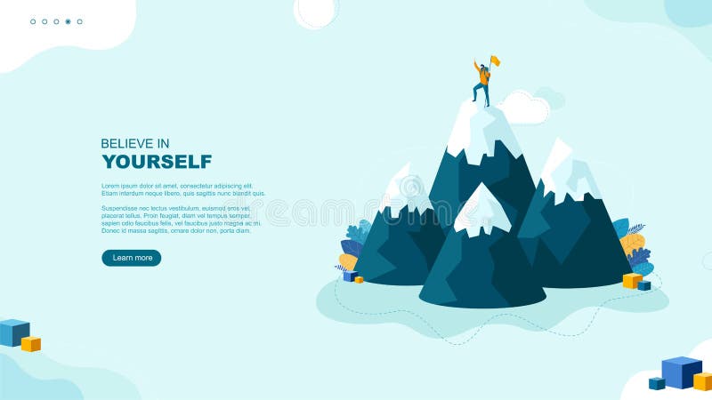 Believe in Yourself Page Concept. Winner Man on Mountain Peak. Victory ...