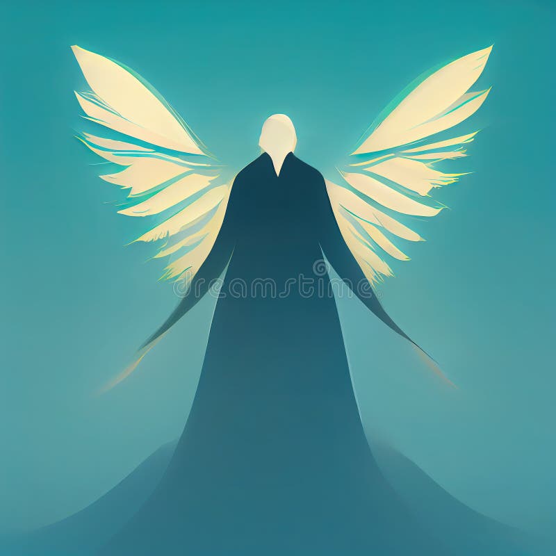 Flat Illustration Abstract Angel on a Blue Background. Digital ...