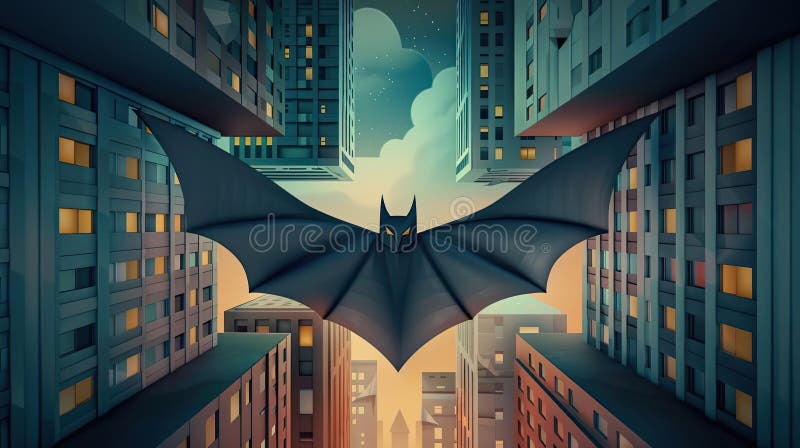 A Flat Illustration of Bat Flat Design Top View Night Theme 3D Render ...