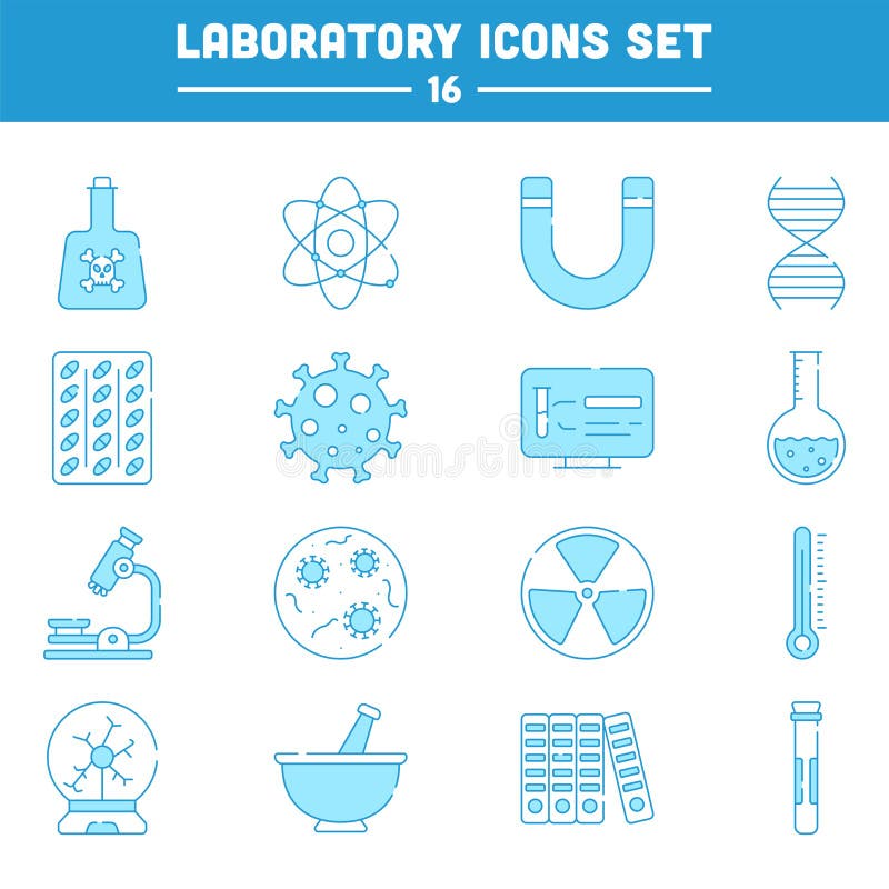 Flat Illustration of Biochemistry Lab Icon Set in Blue and White Stock ...