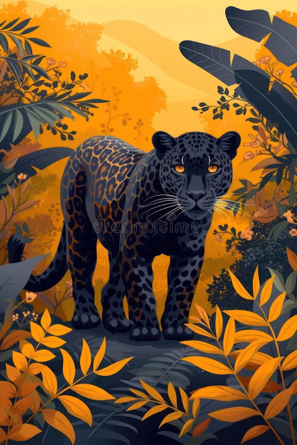 Flat Illustration of Black Leopard with Calming Colors Stock ...