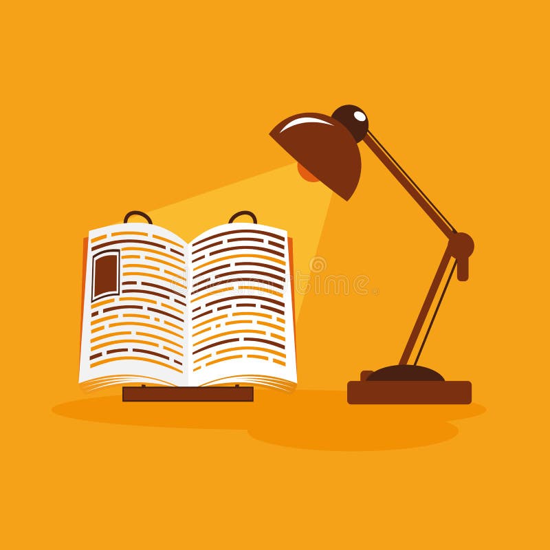 Open Book In The Light Of A Work Lamp Stock Illustration - Illustration ...