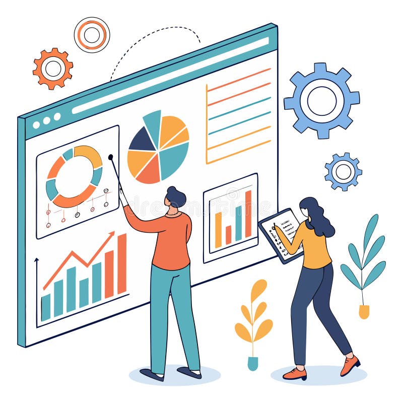 Flat Illustration of Business Data Analysis and Chart Presentation ...