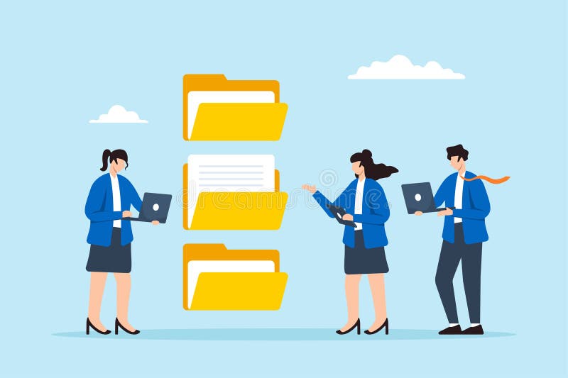 Flat Illustration of Business People Work with Paper Document File ...