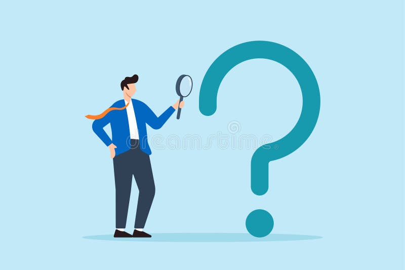 Flat Illustration of Businessman Analyzes Question Mark with Magnifying ...